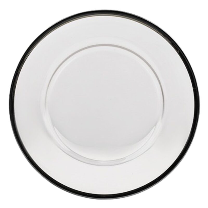 CLEAR CHARGER PLATE WITH BLACK RIM - Party Guide